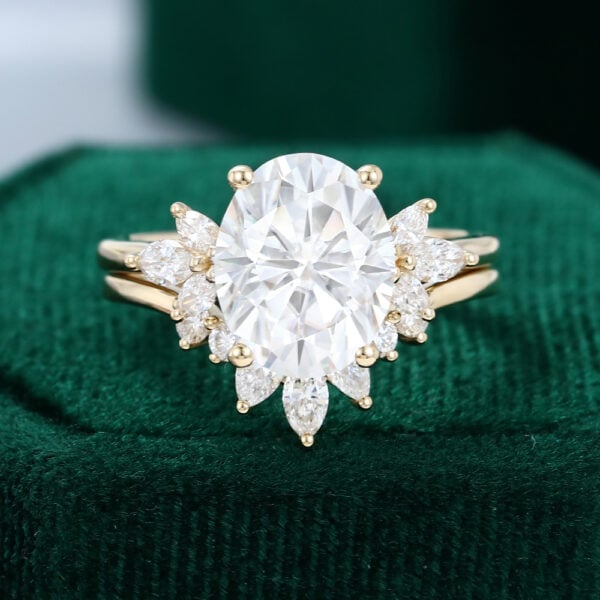 Yellow Gold Oval Moissanite Engagement Ring Set - MollyJewelryUS