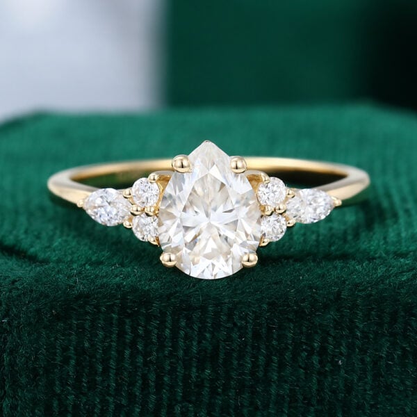 Pear Shaped Moissanite Classic Side Stone Engagement Ring | MollyJewelryUS