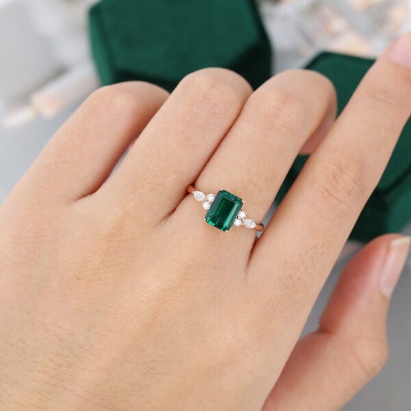 Emerald Cut Emerald Engagement Ring Promise Gift For Women - MollyJewelryUS
