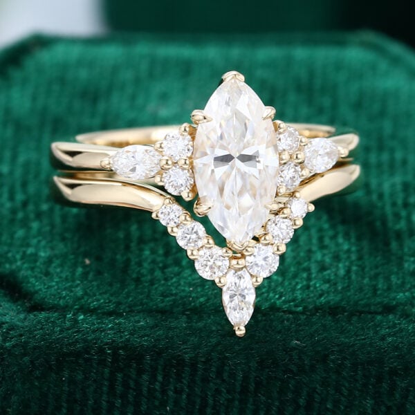 Gold Marquise Moissanite Engagement Ring Set | MollyJewelryUS