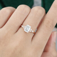 Rose Gold Emerald Cut Moissanite Engagement Ring - MollyJewelryUS