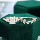 Emerald Cut Moissanite and Diamond Engagement Ring Set In 14K Rose Gold - MollyJewelryUS