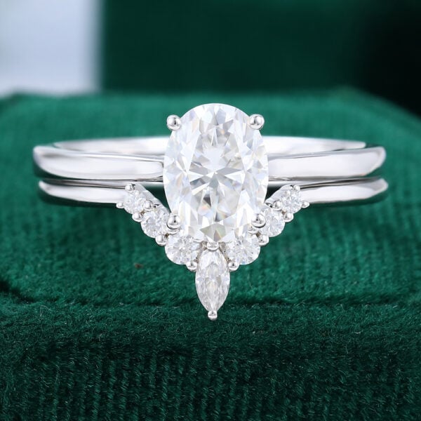 Oval Cut Solitaire Moissanite Engagement Ring Set in White Gold ...