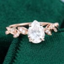Pear Shaped Vintage Rose Gold Moissanite And Diamond Engagement Ring | MollyJewelryUS