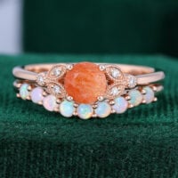 Rose Gold Round Cut Sunstone and Diamond Engagement Ring Set ...