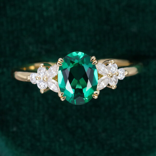 Yellow Gold Oval Cut Emerald Cluster Floral Vibe Engagement Ring ... Yellow Gold Oval Cut Emerald Cluster Floral Vibe Engagement Ring ...