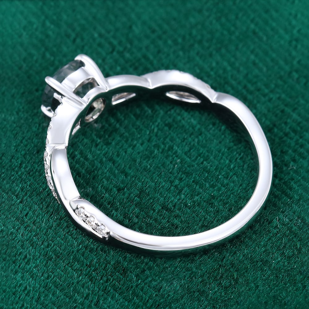Round Cut Moss Agate Promise Ring Crossover Shank Engagement Ring ...