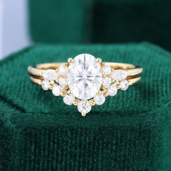 Oval Cut Moissanite Bridal Ring Set Side Stones Engagement Ring - MollyJewelryUS