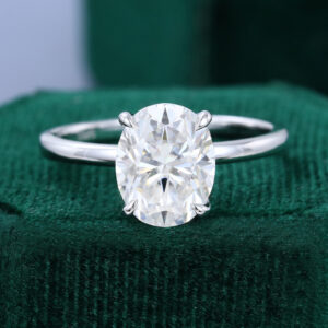 Oval Cut Moissanite Hidden Halo Solitaire Engagement Ring | MollyJewelryUS
