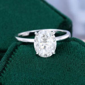 Oval Cut Moissanite Hidden Halo Solitaire Engagement Ring | MollyJewelryUS