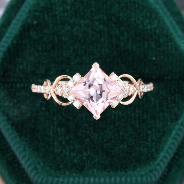 Princess Cut Pink Morganite Infinity Engagement Ring | MollyJewelryUS