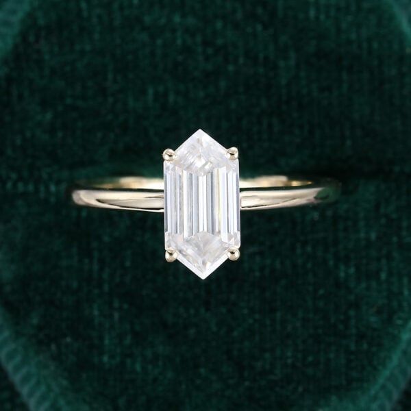 Elongated Hexagon Cut Moissanite Solitaire Engagement Ring - MollyJewelryUS