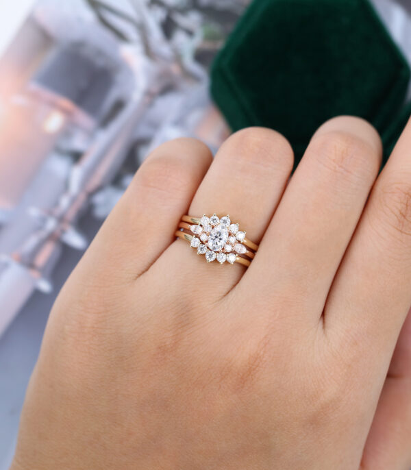 Oval Cut Moissanite Bridal Ring Set Double Bands Engagement Ring - MollyJewelryUS