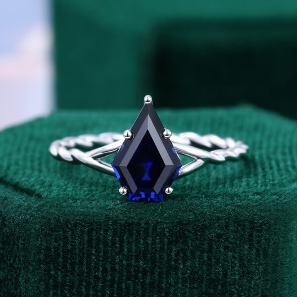 Kite Cut Lab Sapphire Engagement Ring Split Shank Twisted Solitaire ...