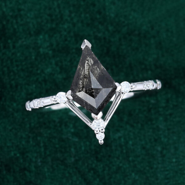 Kite Cut Speckled Diamond Engagement Ring Corner Prong Setting Bridal ...
