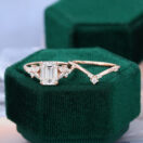 Emerald Cut Moissanite Wedding Ring Set – Petal-Inspired Floral Design ...