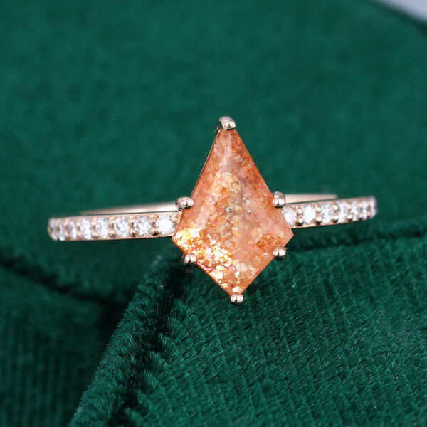 Kite Cut Sunstone Engagement Ring Pavé Design Anniversary Ring ...