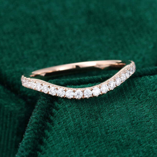 Curved Moissanite Wedding Band Pave Stacking Ring | MollyJewelryUS