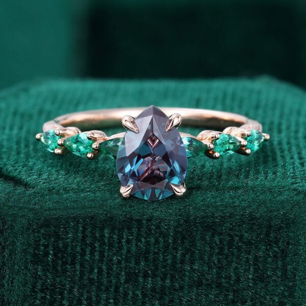 Pear Shaped Alexandrite Engagement Ring Emerald Accented Anniversary ...