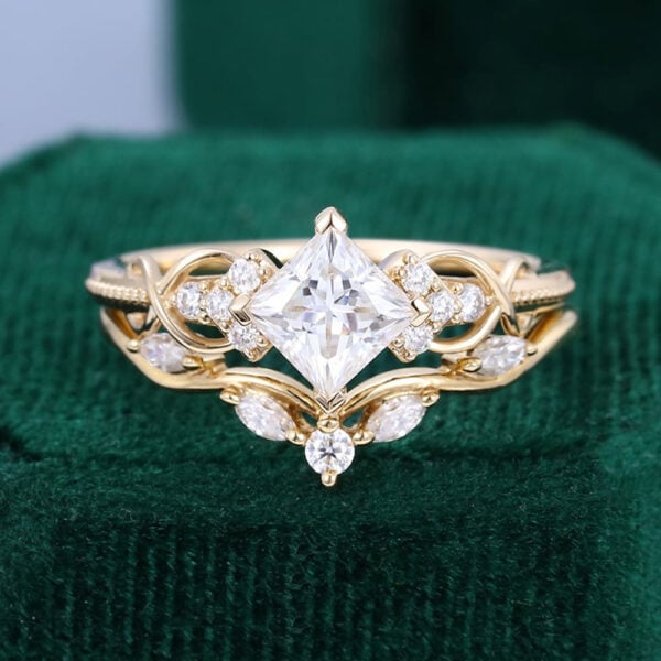 Princess Cut Moissanite Wedding Ring Set Infinity Design Bridal Ring Set - MollyJewelryUS