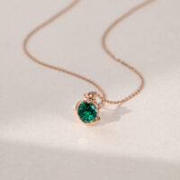 Crescent Round Cut Emerald Necklace Solitaire Pendant For Women - MollyJewelryUS