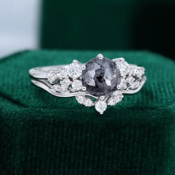 Snowdrift Round Cut Salt and Pepper Diamond Engagement Ring Cluster ...