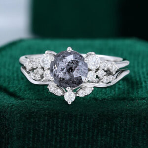 Snowdrift Round Cut Salt and Pepper Diamond Engagement Ring Cluster ...