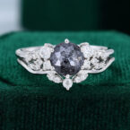 Snowdrift Round Cut Salt and Pepper Diamond Engagement Ring Cluster ...