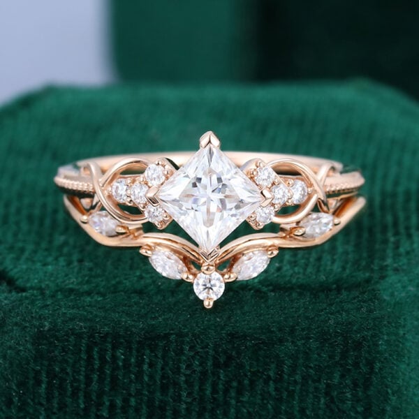 Princess Cut Moissanite Wedding Ring Set Infinity Design Bridal Ring ...