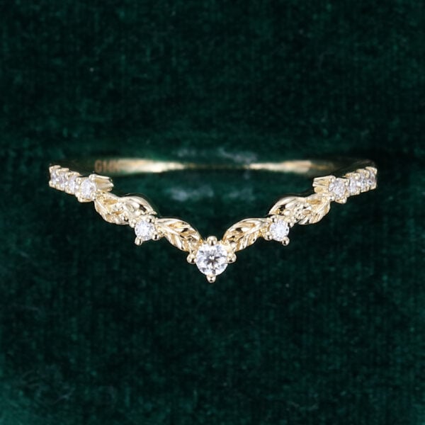 Moissanite Curved Leaf Band Nature Inspired Wedding Ring | MollyJewelryUS