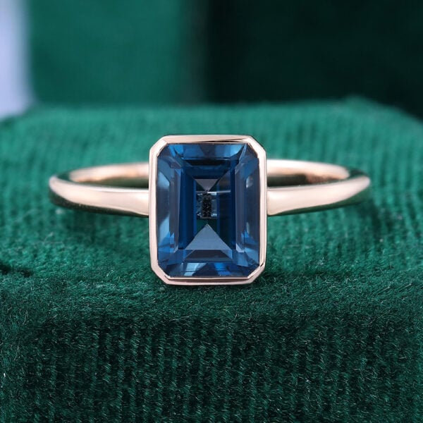 Emerald Cut London Blue Topaz Promise Ring Bezel Solitaire Engagement ...