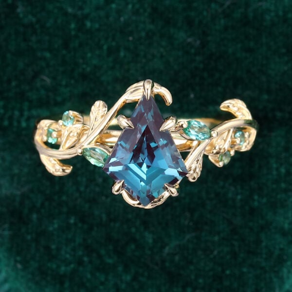 LeafLace | Kite Cut alexandrite Engagement Ring with Emerald Accents ...