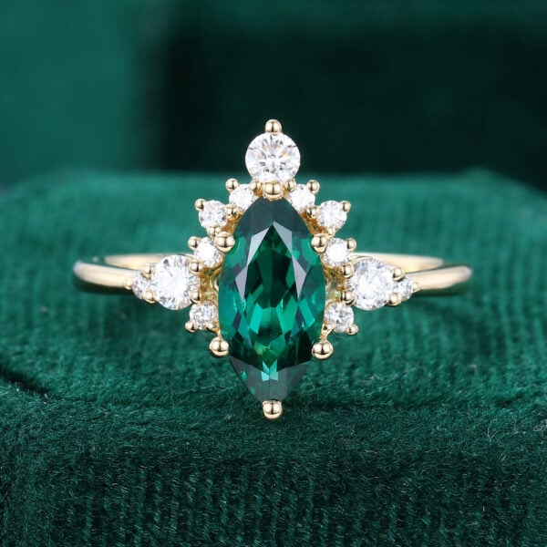 Marquise Cut Lab Emerald Engagement Ring Moissanite Accented Bridal ...