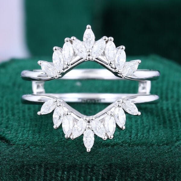 Vintage Marquise Cut Moissanite Double Curved Wedding Band - MollyJewelryUS