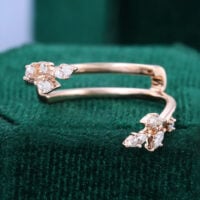 Nature Inspired Moissanite Wedding Band Stackable Leaf Band - MollyJewelryUS