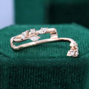 Nature Inspired Moissanite Wedding Band Stackable Leaf Band - MollyJewelryUS