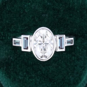 Bezel Set Moissanite & Alexandrite Neutral Engagement Ring | MollyJewelryUS
