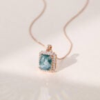 Emerald Cut Moss Agate Double Claw Setting Halo Necklace - MollyJewelryUS