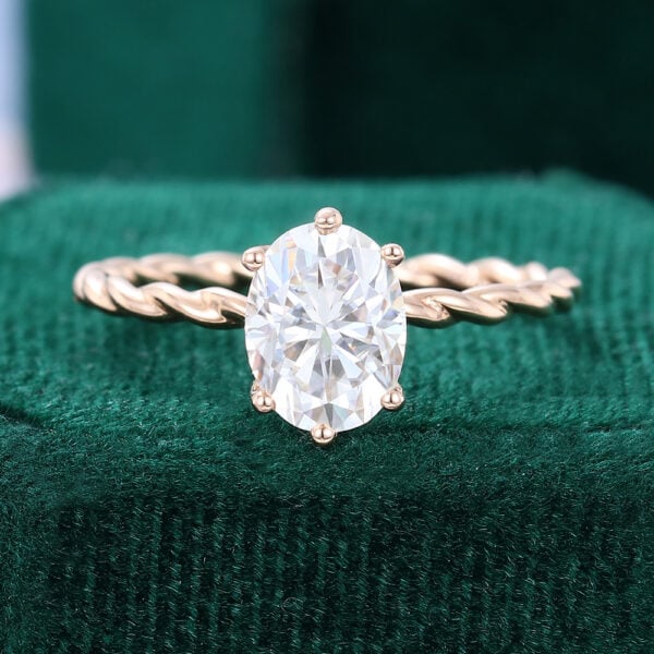 Oval Cut Moissanite Solitaire Engagement Ring with Twisted Band | MollyJewelryUS